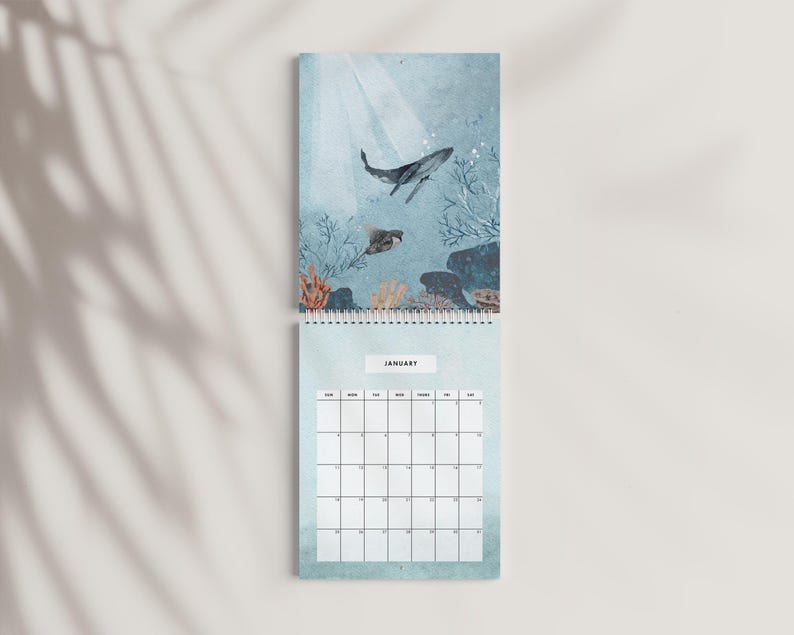 2026 Wall Calendar, Watercolor Underwater Ocean Animal Monthly Planner ...