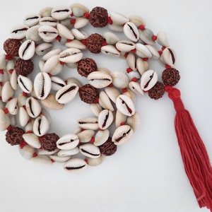 Original Kauri Shell Mala Necklace | 5 Mukhi Rudraksha Nepal Beads ...