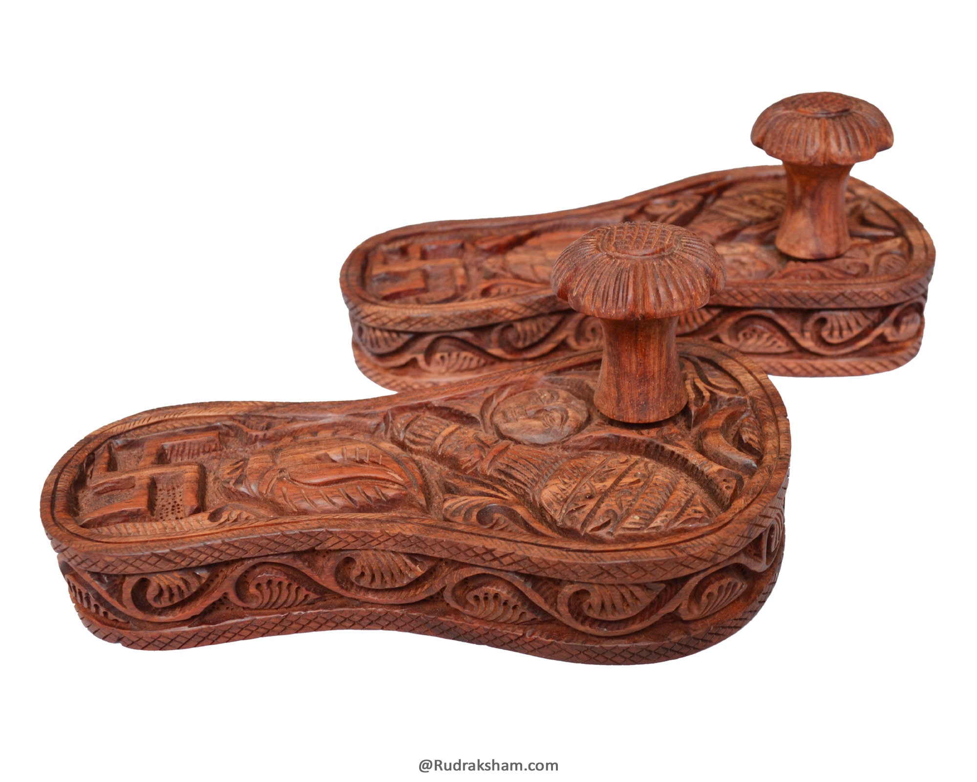 Buy Red Sandalwood Paduka From India, Carved Old Style Wood Charan ...