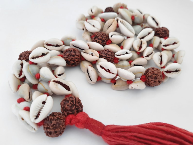 Original Kauri Shell Mala Necklace | 5 Mukhi Rudraksha Nepal Beads ...