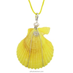 Scallop Silver Shell Necklace, Yellow Seashell With Pearl Pendant Cord ...