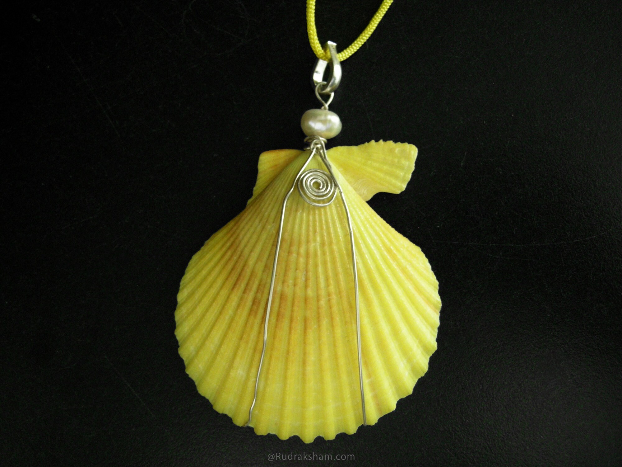 Scallop Silver Shell Necklace, Yellow Seashell With Pearl Pendant Cord ...