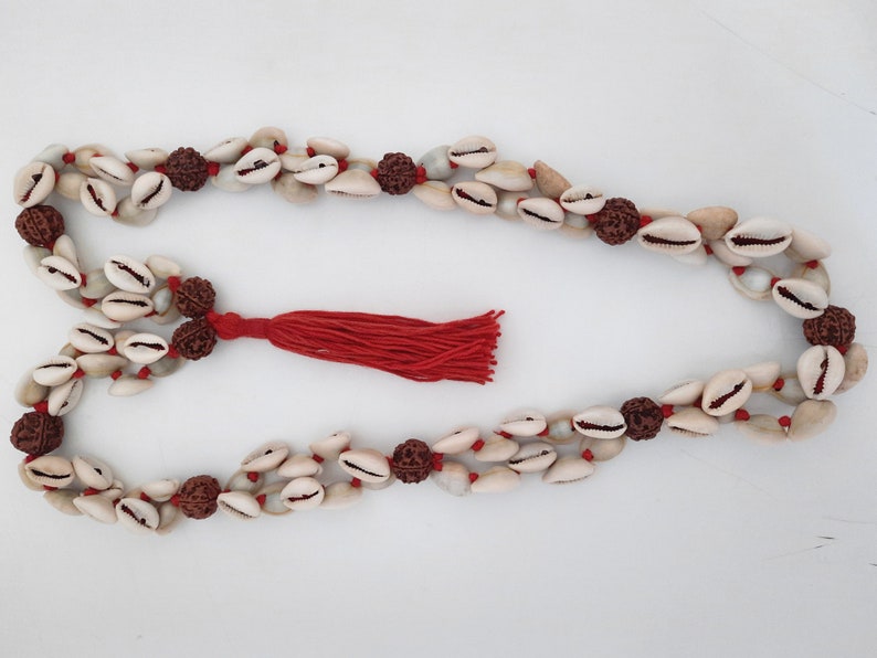 Original Kauri Shell Mala Necklace | 5 Mukhi Rudraksha Nepal Beads ...