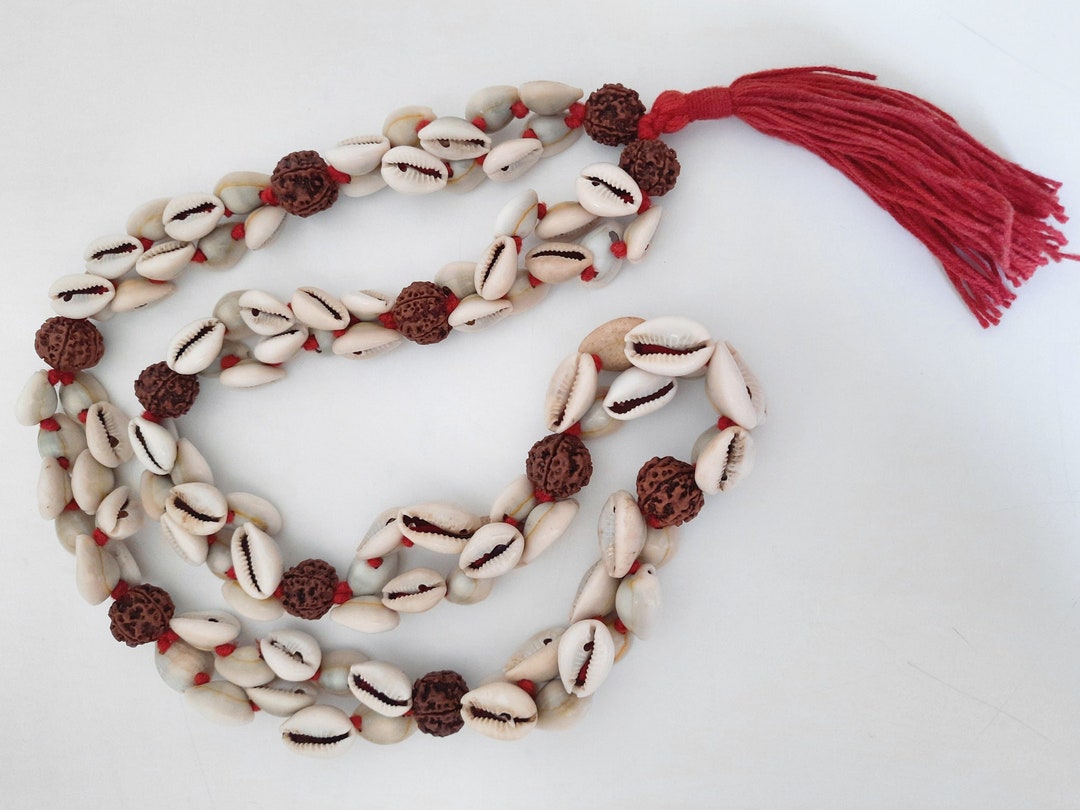Original Kauri Shell Mala Necklace 5 Mukhi Rudraksha Nepal Beads Cowrie ...