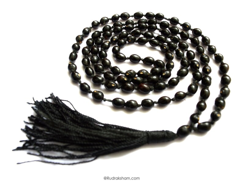 Buy Energised Chirmi Seeds Mala Necklace, Original Black Chirmi Beads ...