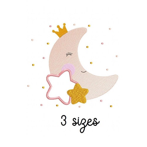 Sleeping Moon Embroidery Design Half Moon Embroidery Design | Etsy