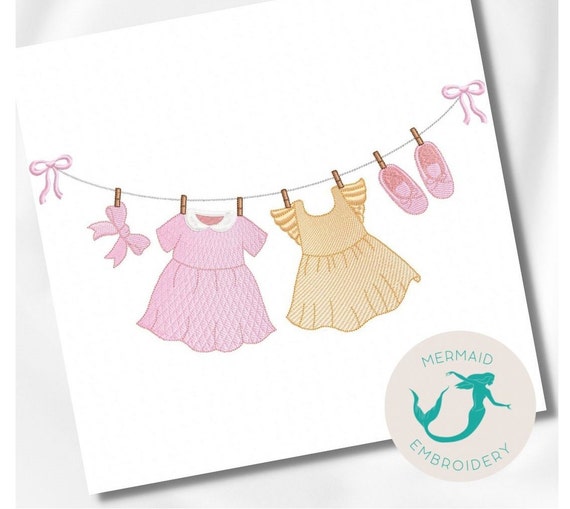 Clothes Line Girl Embroidery Design Girly Embroidery Design - Etsy