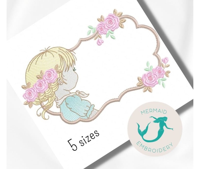 Girl Flower Frame Embroidery Design Kids Embroidery Design - Etsy