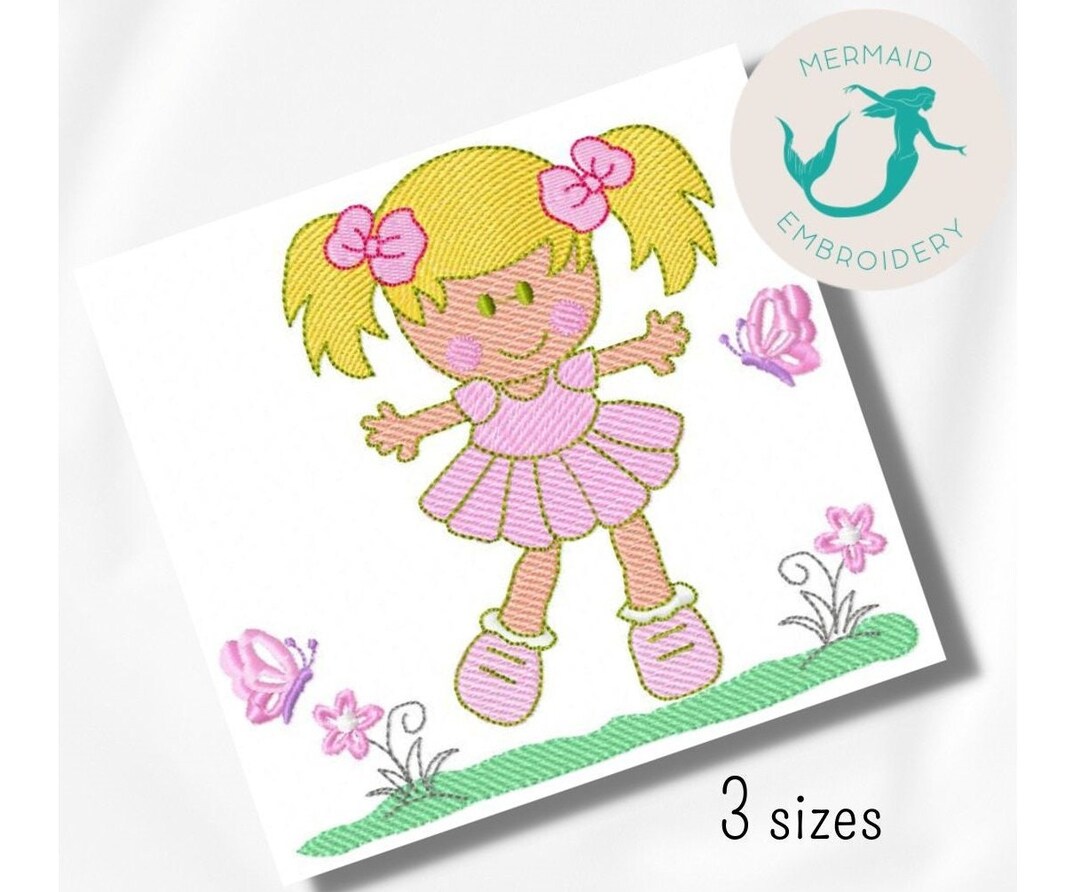 Cute Girl Butterfly Embroidery Design, Girly Embroidery Design Machine ...