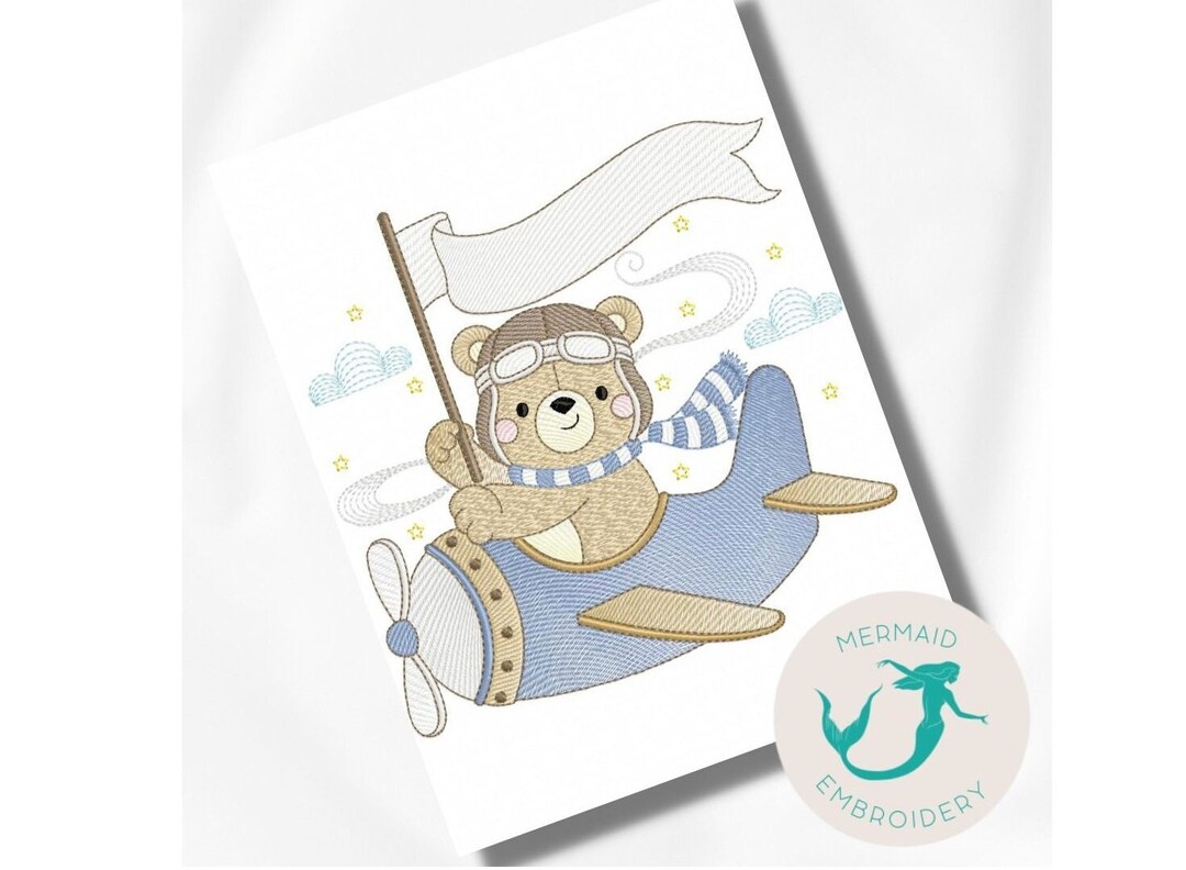 Aviator Bear Plane Embroidery Design Boy Embroidery Design Machine Baby ...