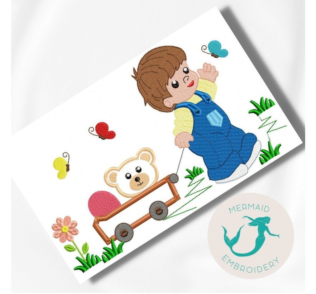 Boy Bear Embroidery Design, Boy Embroidery Design Machine, Baby ...