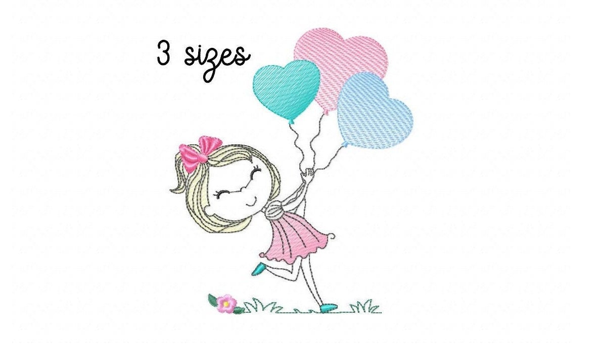 Cute Girl Balloon Embroidery Design Girly Embroidery Design Machine ...