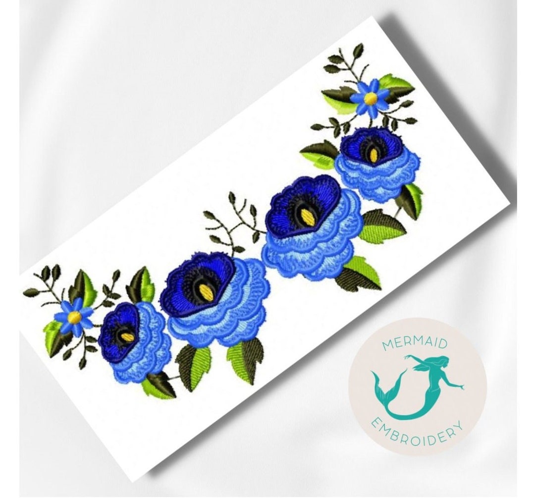 Blue Flowers Embroidery Design Floral Embroidery Design Machine Flower ...