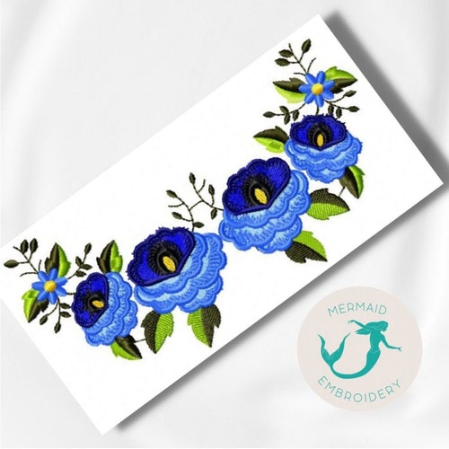 Blue Flowers Embroidery Design Floral Embroidery Design - Etsy