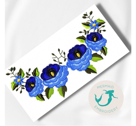 Blue Flowers Embroidery Design Floral Embroidery Design - Etsy