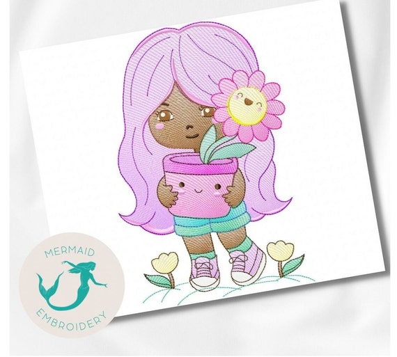Girl Flower Embroidery Design Kids Embroidery Design Machine - Etsy