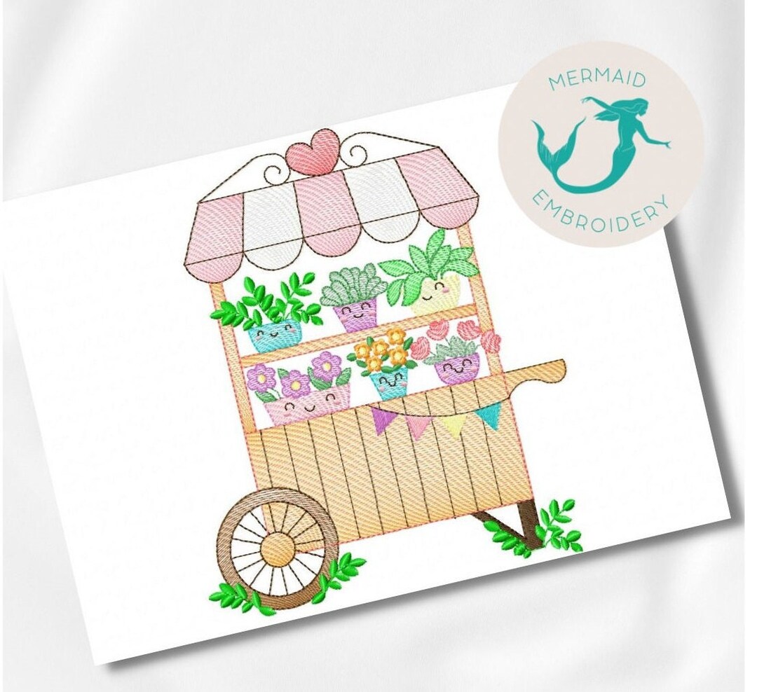 Flower Cart Embroidery Design Garden Embroidery Design Machine Floral ...