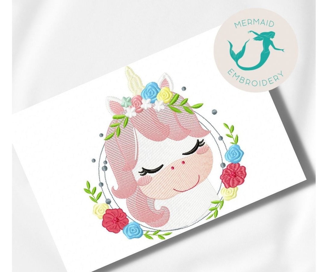 Unicorn Flower Embroidery Design Girl Embroidery Design Machine Magical ...
