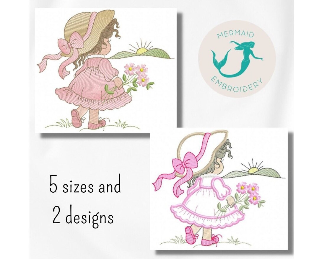 Sunbonnet Embroidery Designs Girly Embroidery Design Machine Children ...
