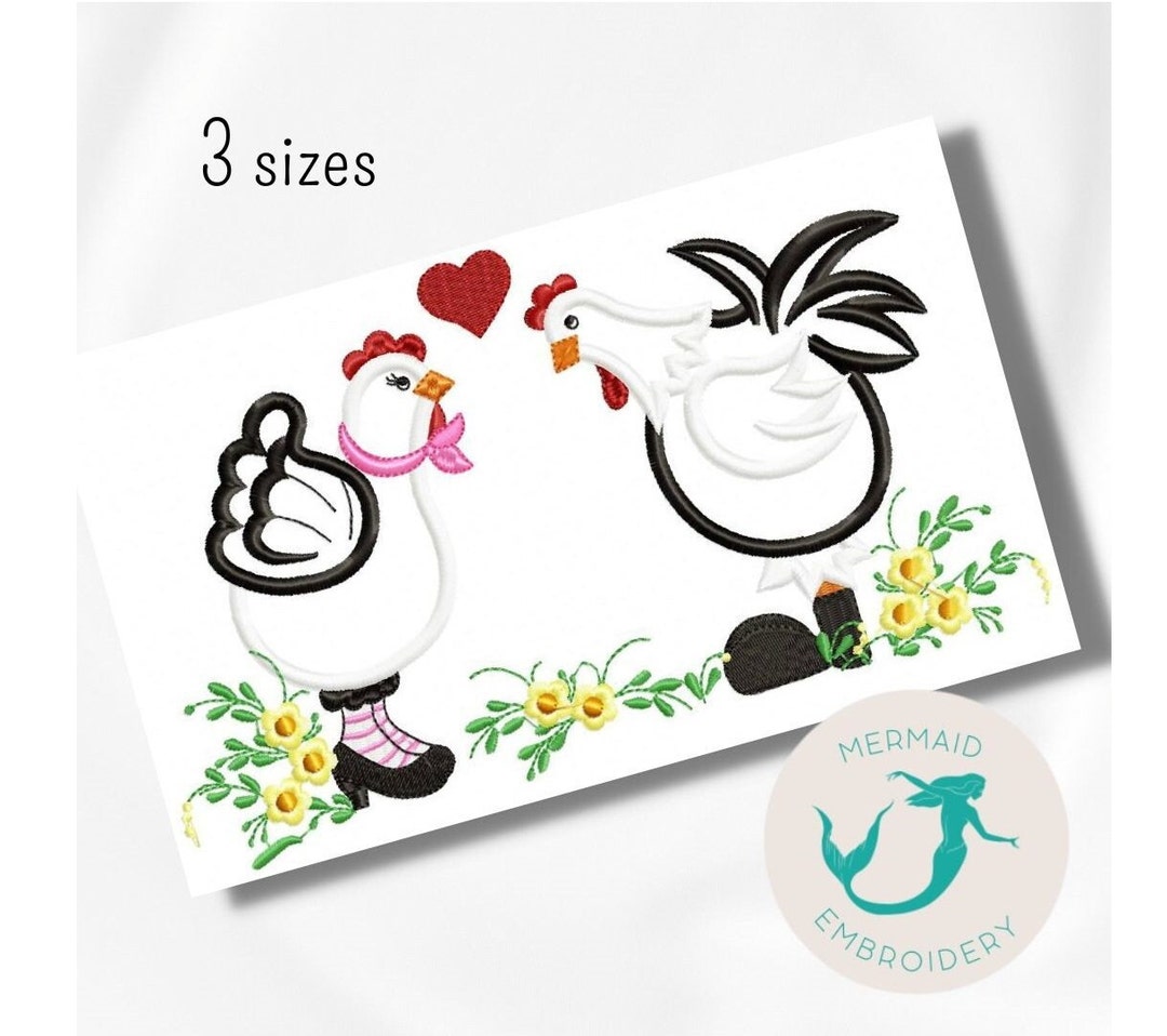 Chicken Couple Embroidery Design, Kitchen Embroidery Design Machine ...