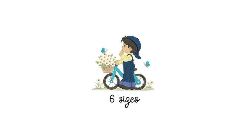 Boy With Bike Embroidery Design Boy Embroidery Design | Etsy