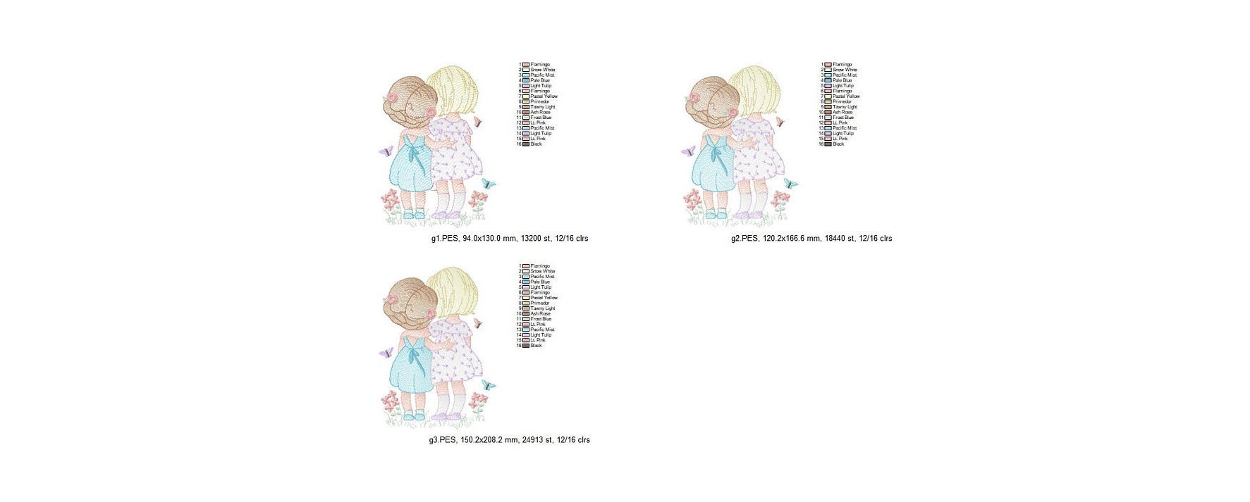 Girl Friends Embroidery Design, Girly Embroidery Design Machine, Dolls ...