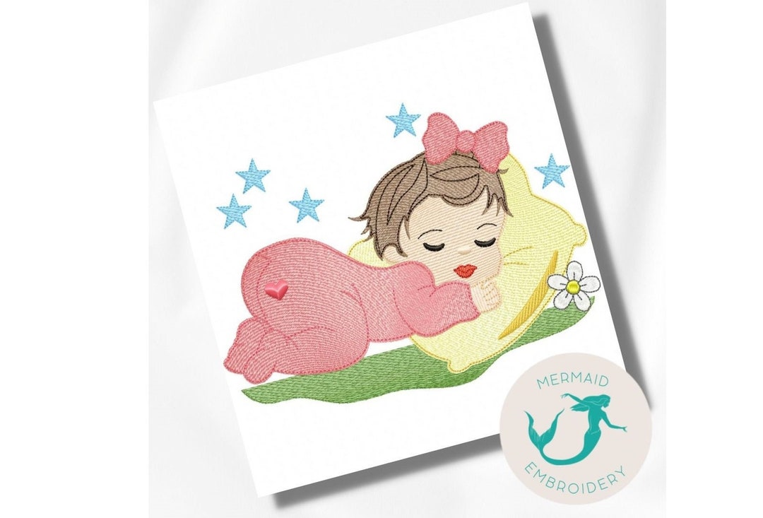 Baby Girl Sleep Embroidery Design, Newborn Embroidery Design Machine ...