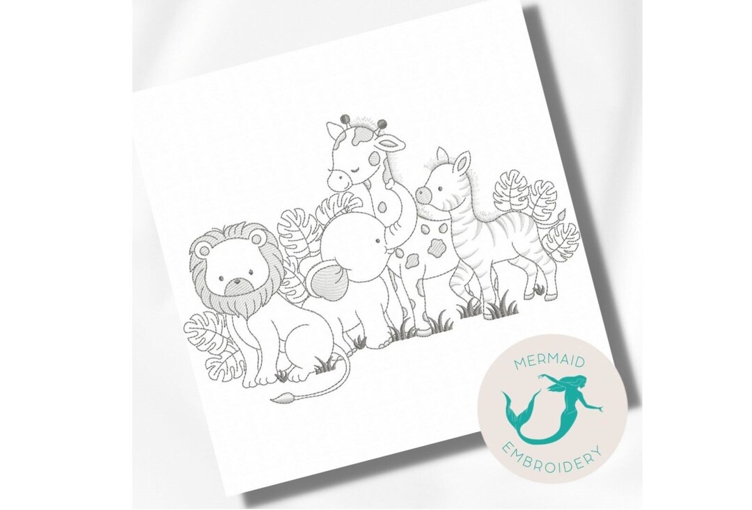 Sweet Safari Redwork Embroidery Design Animal Embroidery Design Machine ...