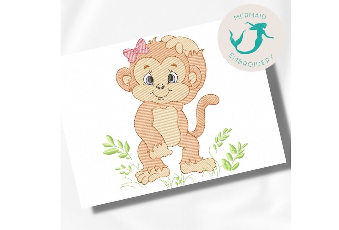 Little Monkey Girl Embroidery Design Animals Embroidery Design Machine ...