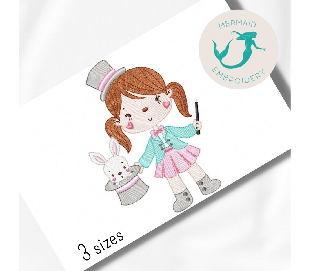 Magic Girl Bunny 2 Embroidery Designs, Girl Embroidery Design Machine ...