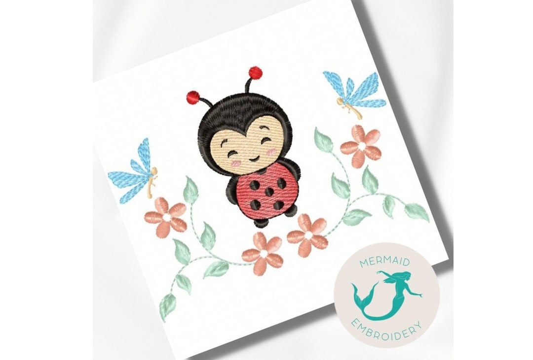 Ladybug Flowers Embroidery Design Animals Embroidery Design Machine ...