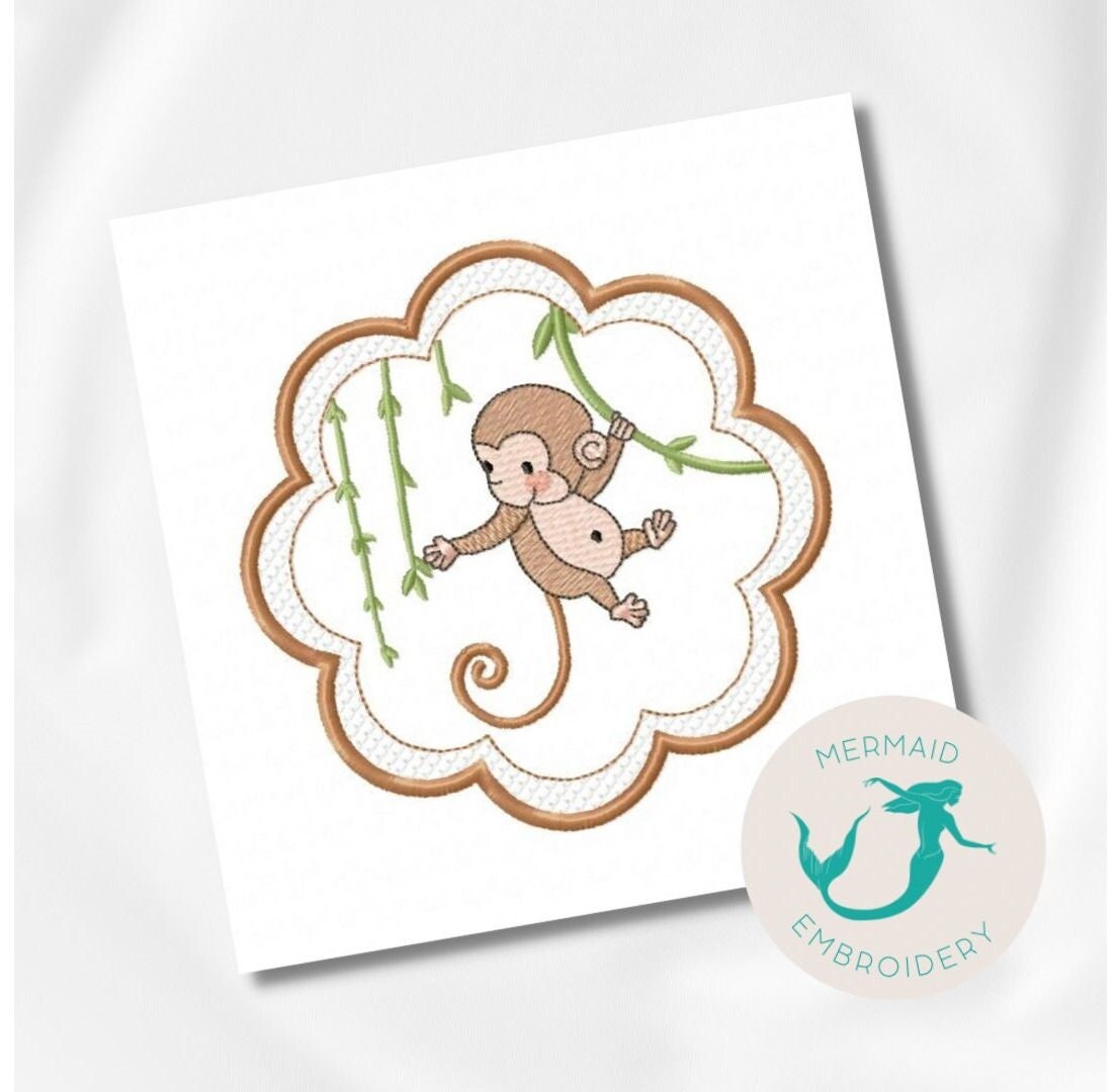 Monkey Frame Embroidery Design Baby Embroidery Design | Etsy