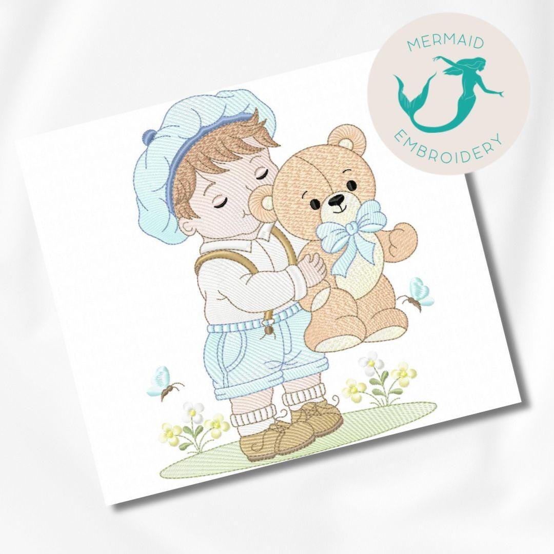Boy Teddy Bear Embroidery Design, Kids Embroidery Design Machine, Baby ...