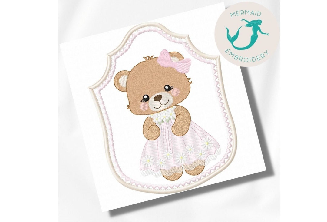 Cute Bear Dress Frame Embroidery Designs Girl Embroidery Design Machine ...