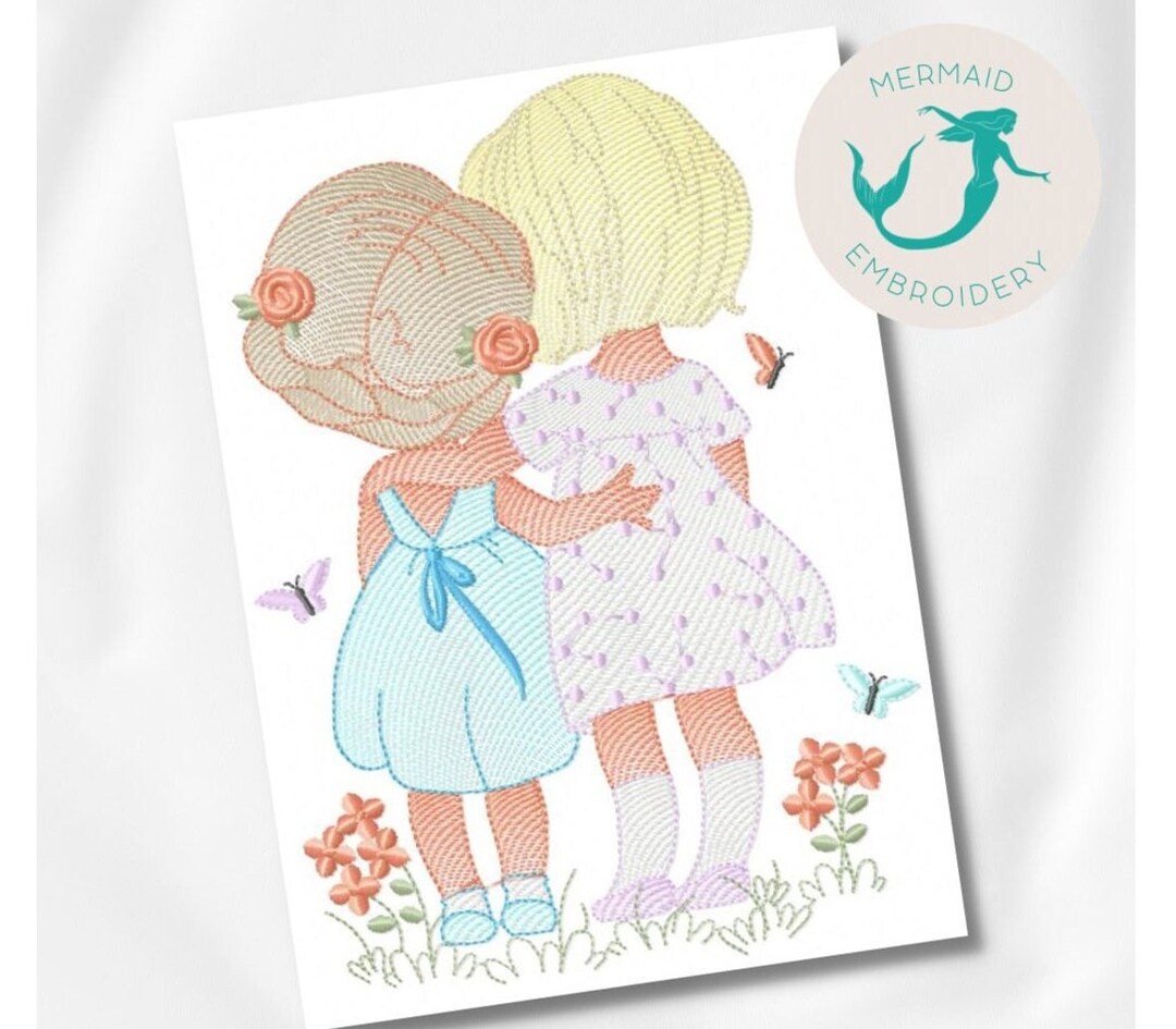 Girl Friends Embroidery Design, Girly Embroidery Design Machine, Dolls ...