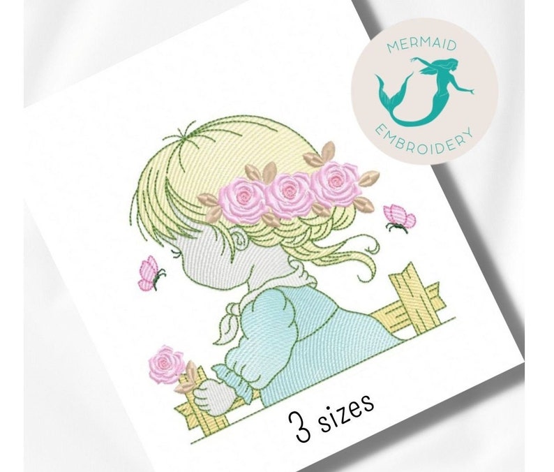 Girl Flowers Butterfly Embroidery Design Kids Embroidery - Etsy