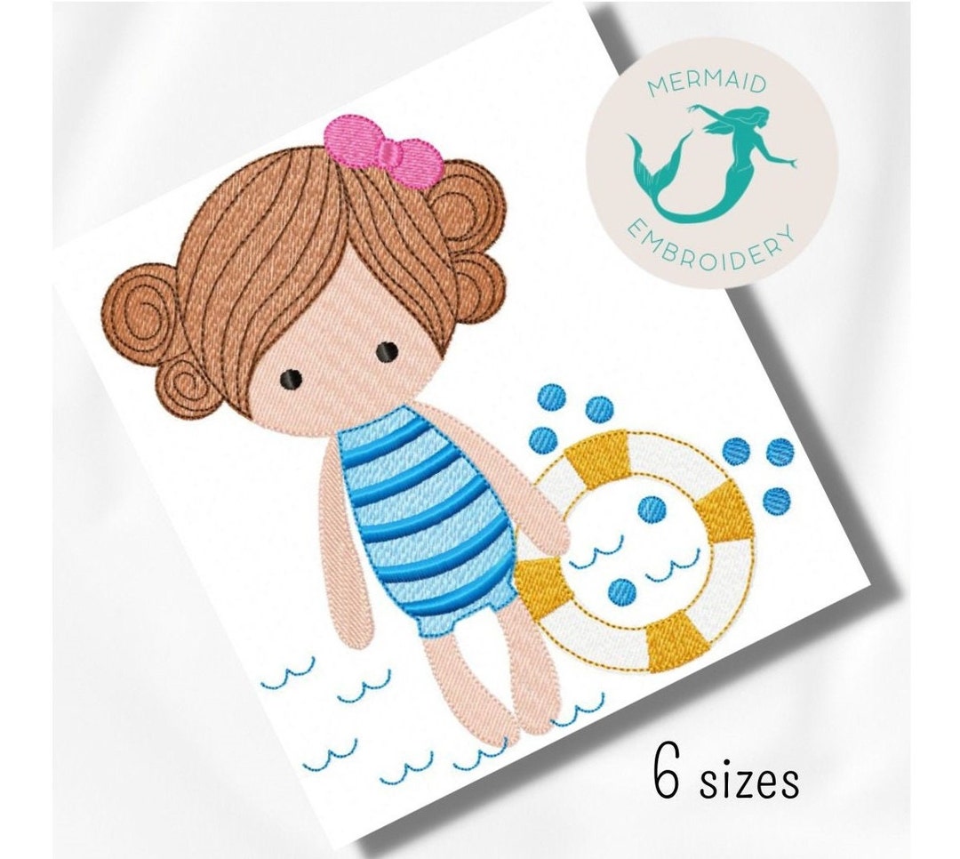 Girl at Pool Embroidery Design, Girly Embroidery Design Machine, Dolls ...