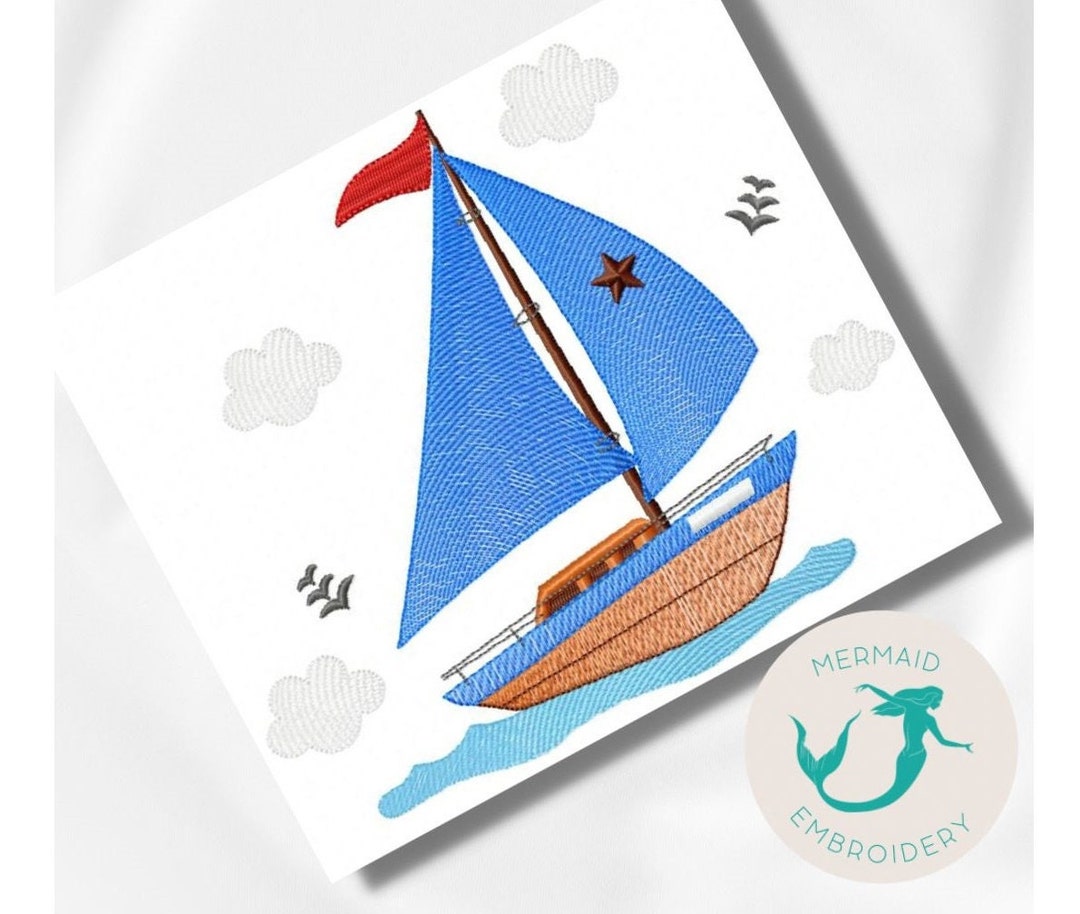 Blue Boat Embroidery Design Boy Embroidery Design Machine Baby ...