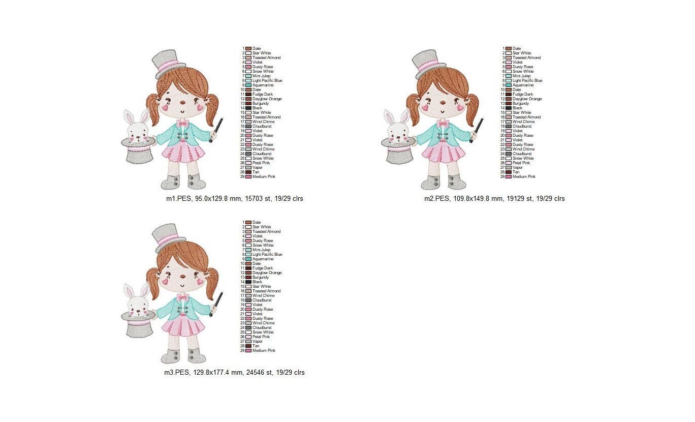 Magic Girl Bunny 2 Embroidery Designs, Girl Embroidery Design Machine ...