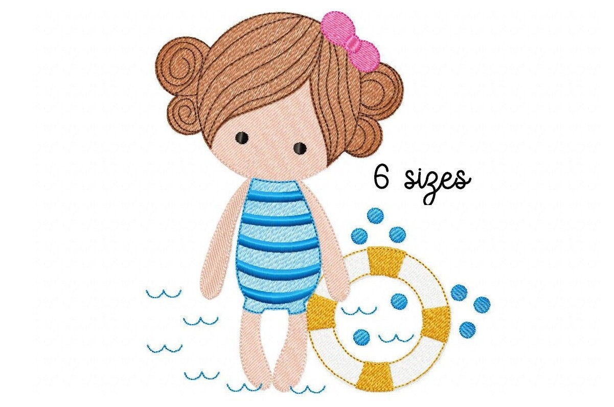 Girl at Pool Embroidery Design Girly Embroidery Design | Etsy