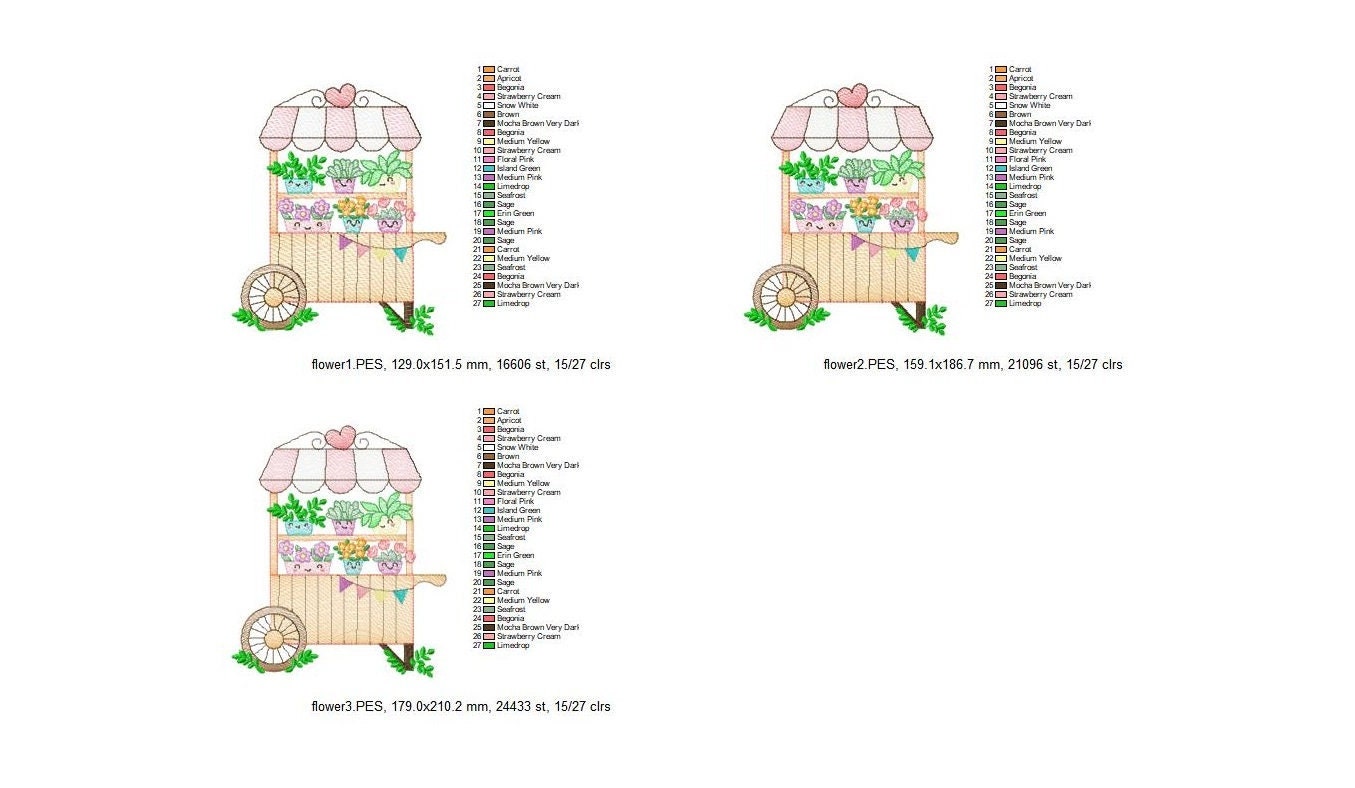 Flower Cart Embroidery Design Garden Embroidery Design Machine | Etsy