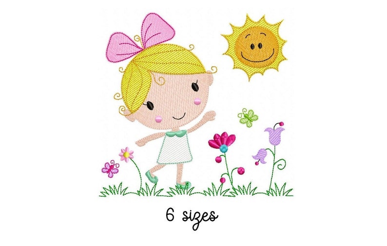 Girl and Flowers Embroidery Design Kids Embroidery Design | Etsy