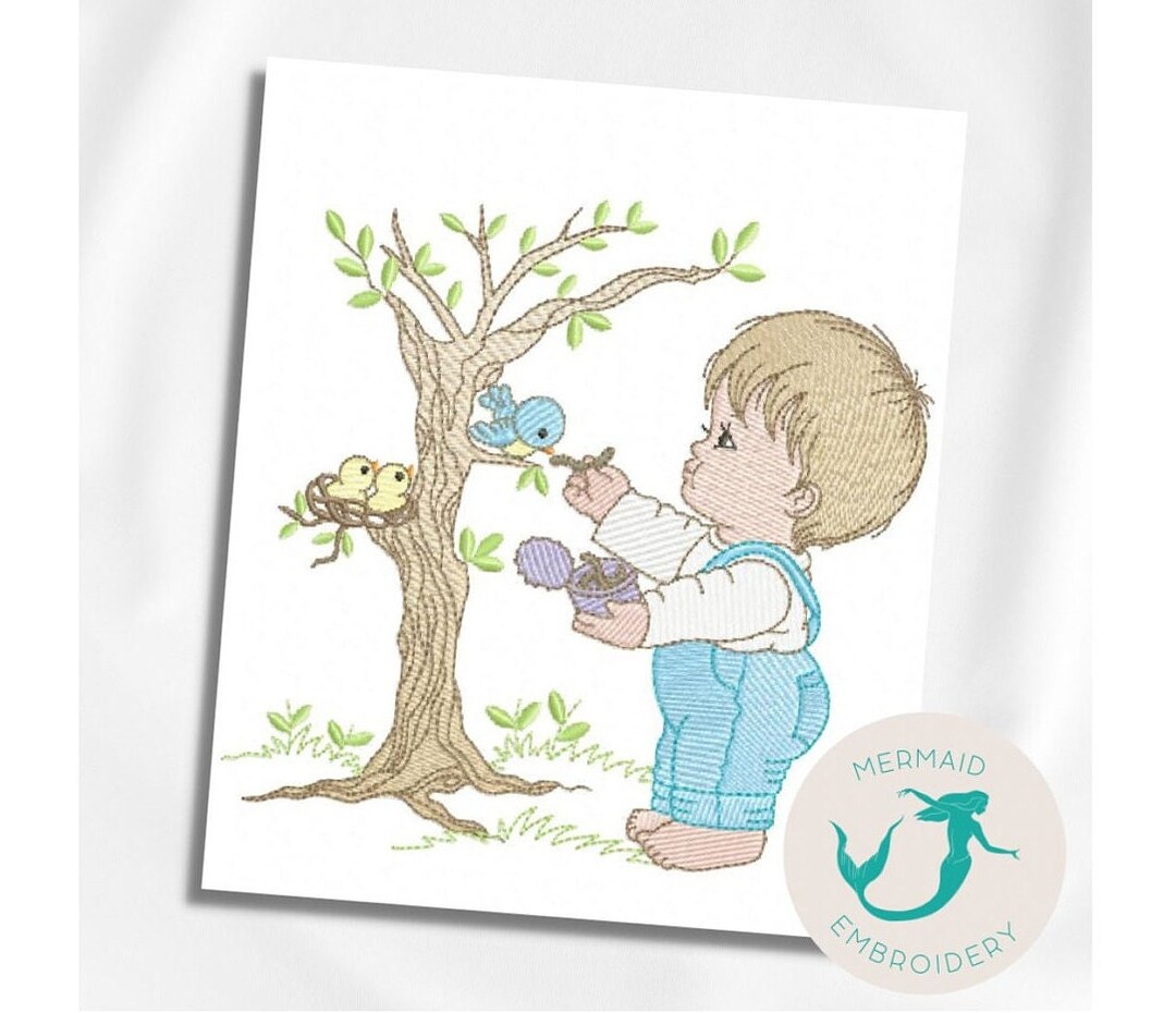 Cute Boy Birds Embroidery Design, Kids Embroidery Design Machine, Baby ...