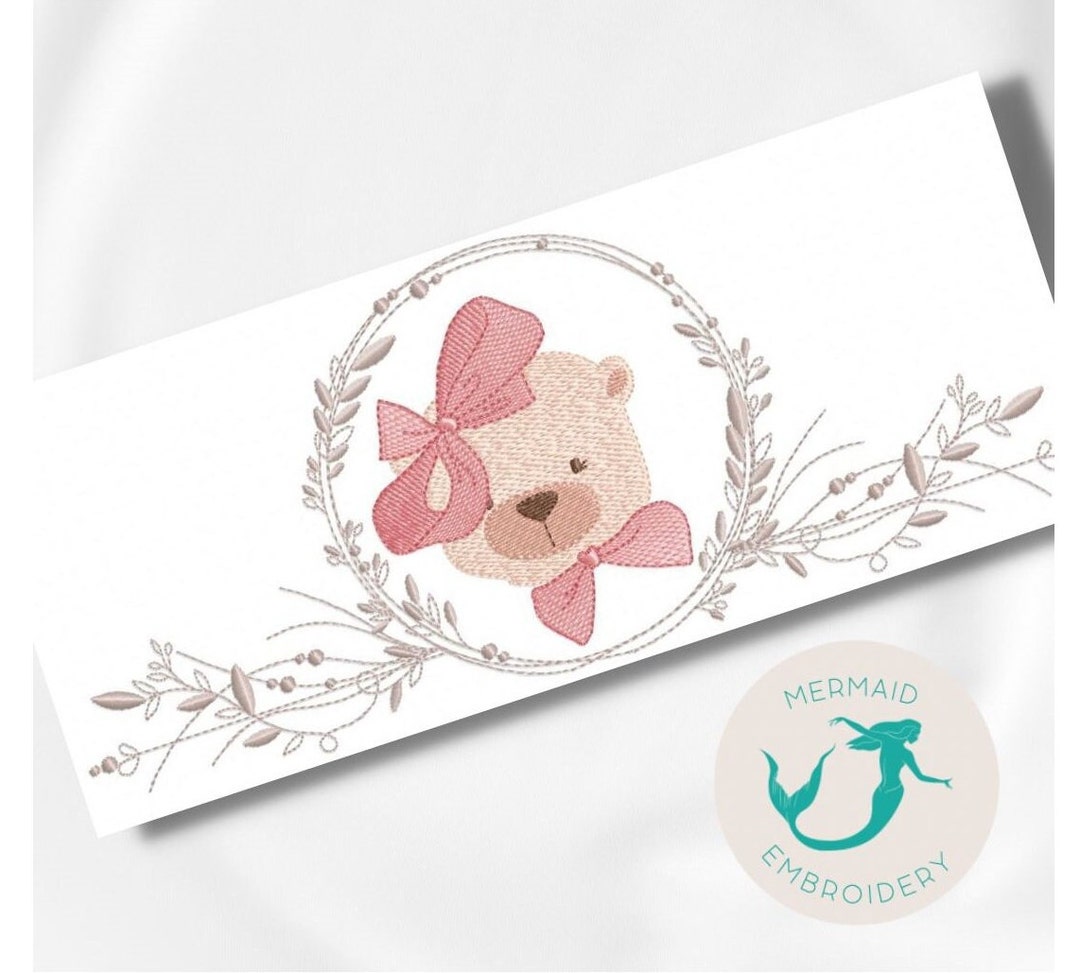 Bear Ribbon Flower Embroidery Design Baby Embroidery Design Machine ...