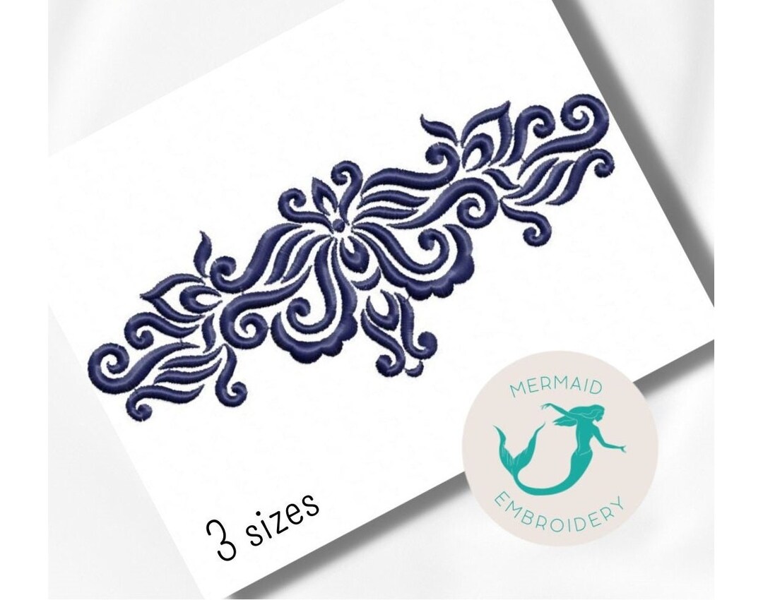 Blue Arabesque Embroidery Design Frames Embroidery Design Machine ...