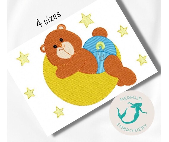 Bear Moon Embroidery Design Boy Embroidery Design Machine - Etsy