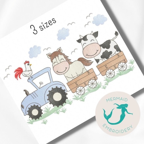 Animals Farm Boy Embroidery Design Animals Embroidery Design - Etsy