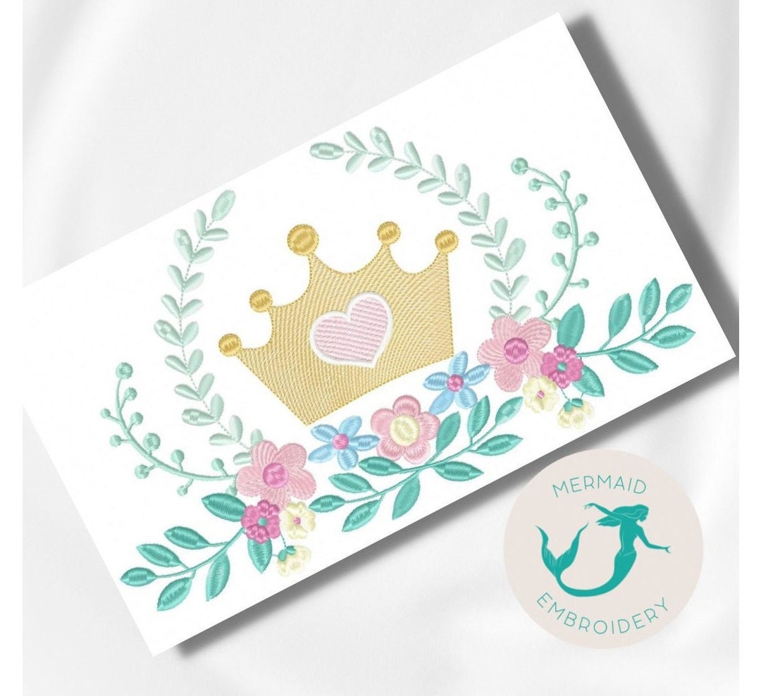 Crown Embroidery Design, Flowers Embroidery Design Machine, Floral ...