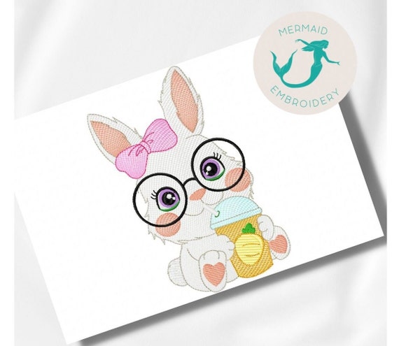Bunny Glasses Embroidery Designs Animals Embroidery Design | Etsy