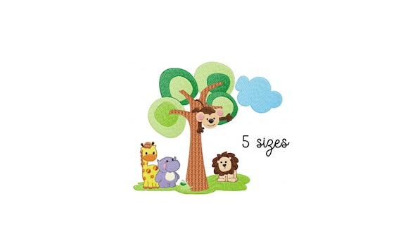 Safari Tree Embroidery Design Animals Embroidery Design | Etsy
